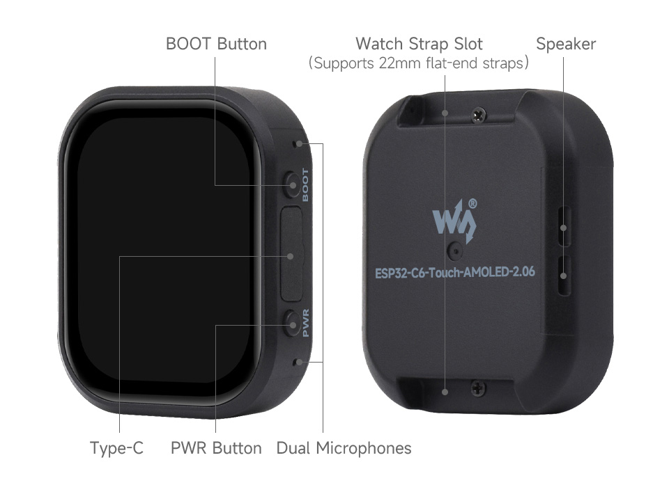 ESP32-C6 Smartwatch Development Board with 2.06" AMOLED Touch Display ...