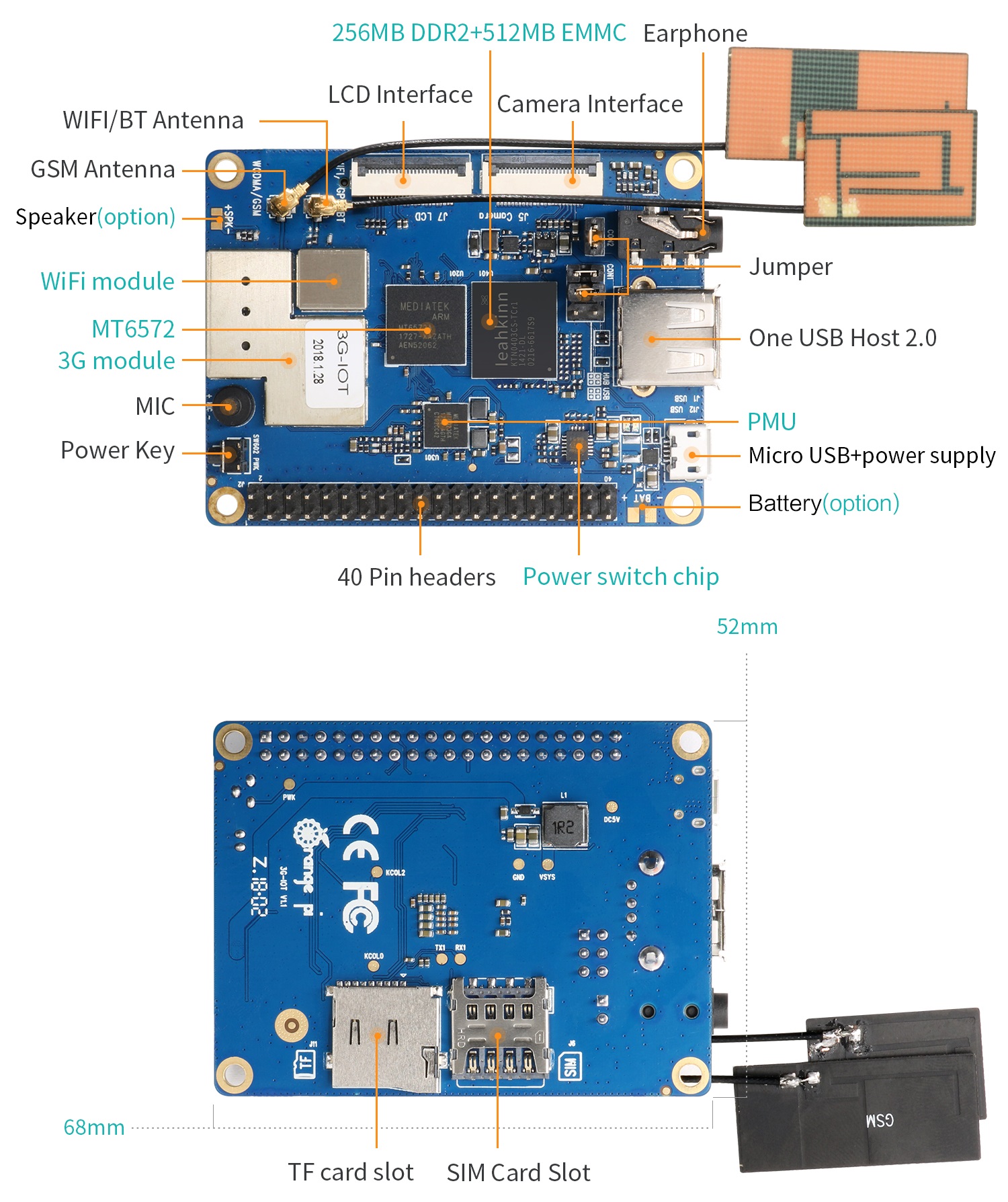 Orange Pi 3G-IOT-A - minicomputer with MT6572 processor and 3G module ...
